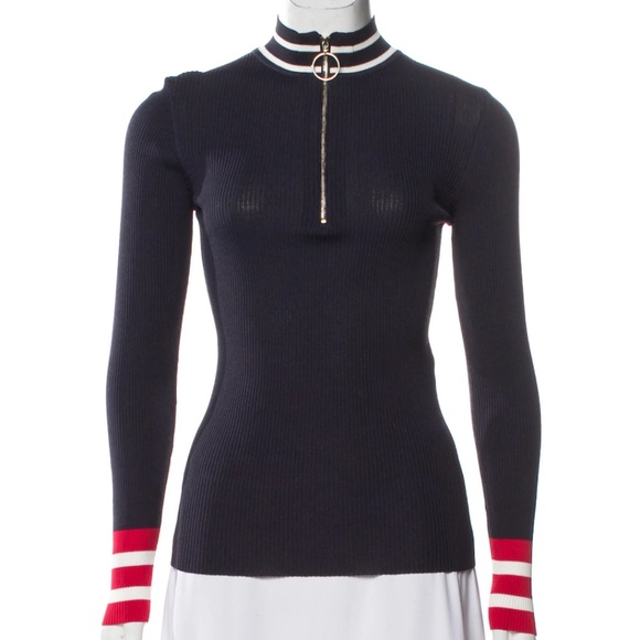 Maje | Sweaters | New Maje Navy Sweater Wred White Banding Ribbed High ...